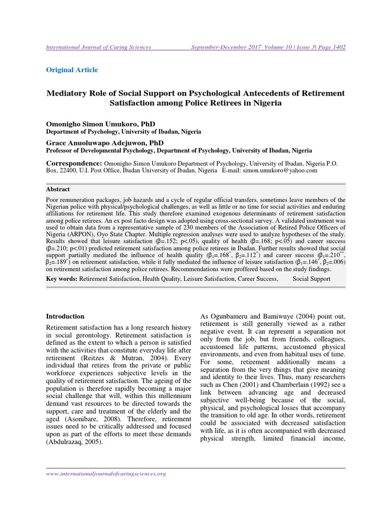 2017-Umukoro & Adejuwon | PDF | Retirement | Social Support