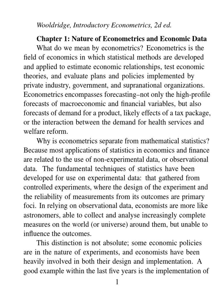 Chapter 1: Nature of Econometrics and Economic Data: Wooldridge, Introductory Econometrics, 2d ...