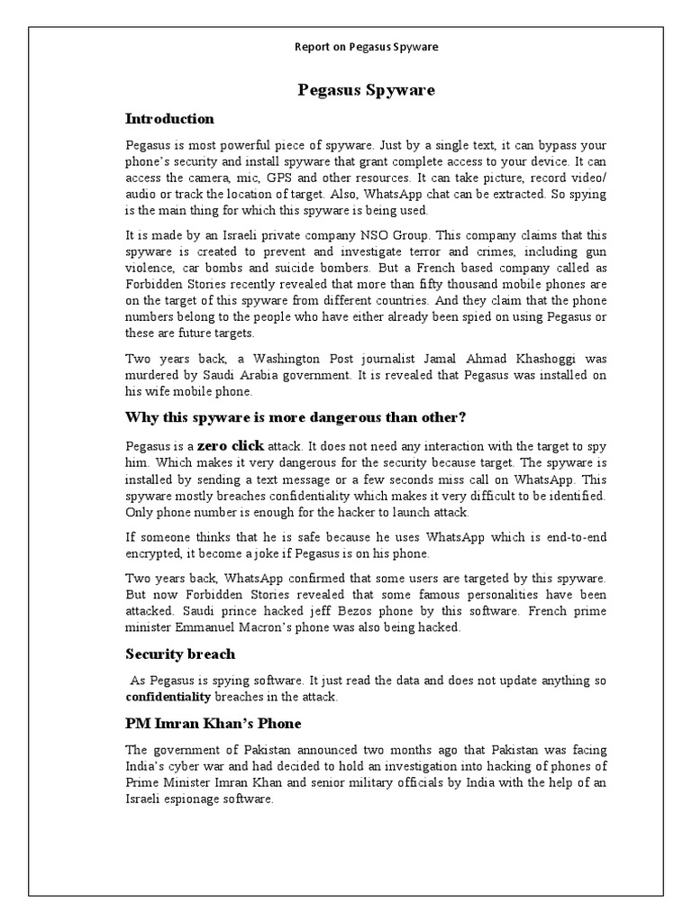Report On Pegasus Spyware | PDF | Government | Computing