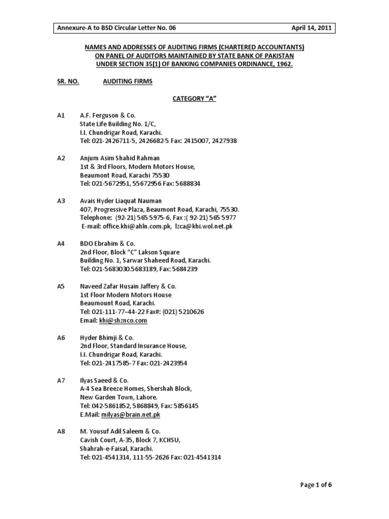 Audit Firms On SBP Pannel | PDF | Telecommunications Equipment