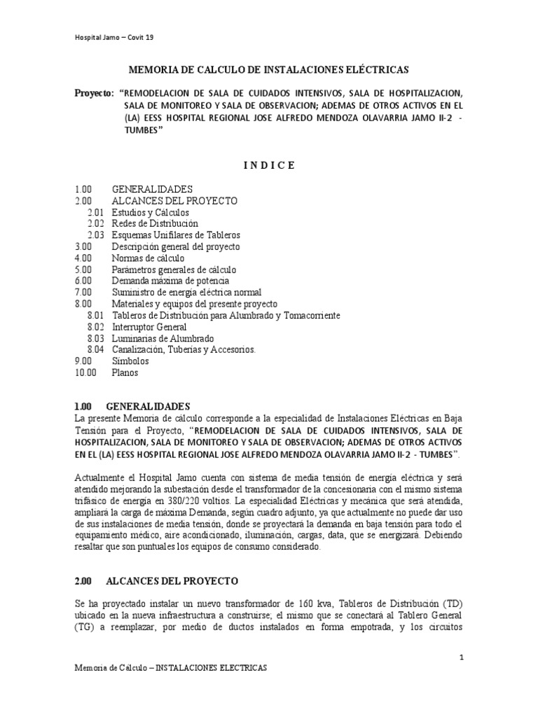 Memoria de Calculo Electricas | PDF