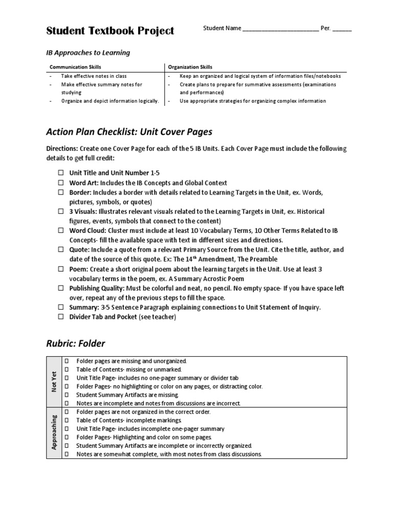 Studenttextbook Project Rubric End of Year | PDF | Information ...