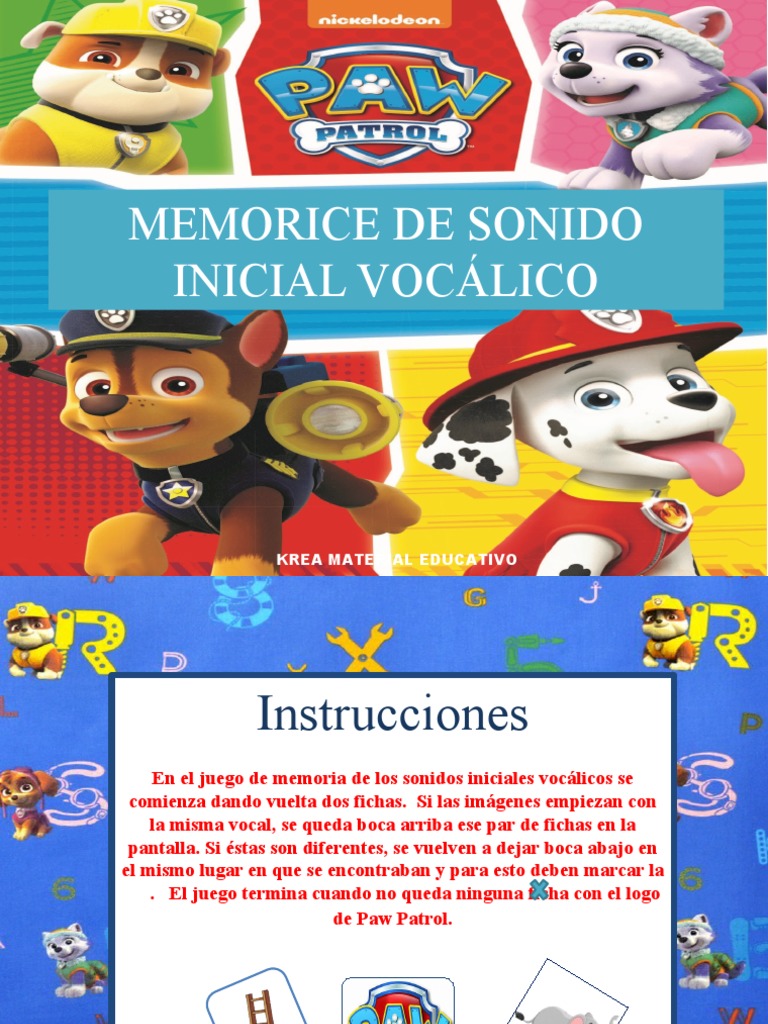 MEMORICE PAW PATROL SONIDO INICIAL VOCÁLICO SC | PDF