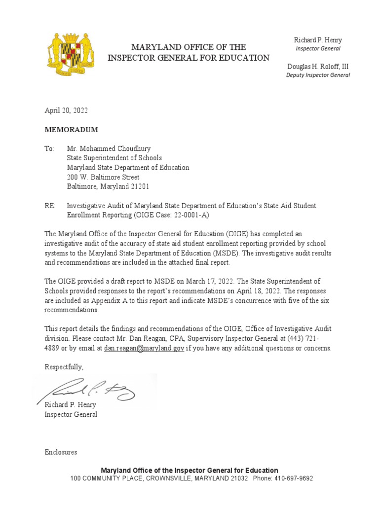 IG Audit To MSDE | PDF | Audit | Aids