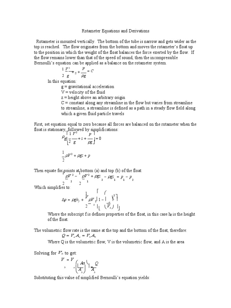 Rotameter Flow Equations Guide | PDF | Fluid Dynamics | Buoyancy