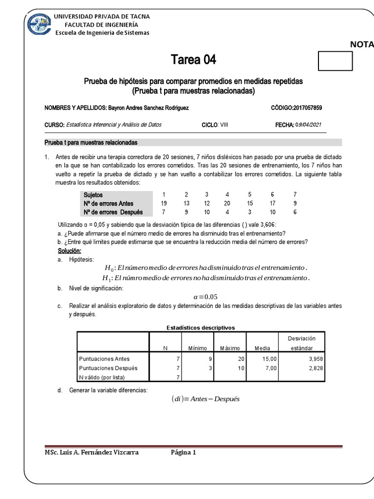 Tarea 04 - BayronSanchez | PDF | Valor P | Estadísticas