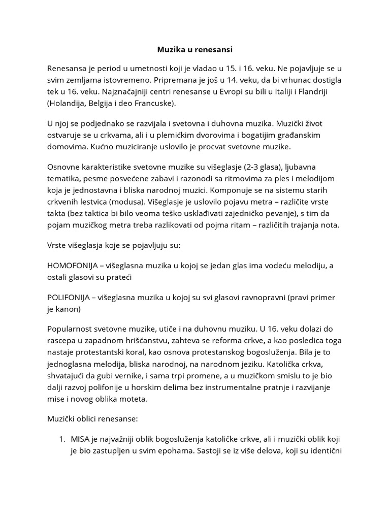 Muzika U Renesansi | PDF
