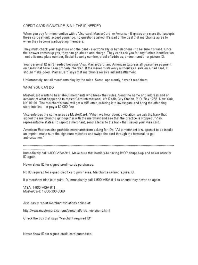 No Id For CCs | PDF | Visa Inc. | Credit Card