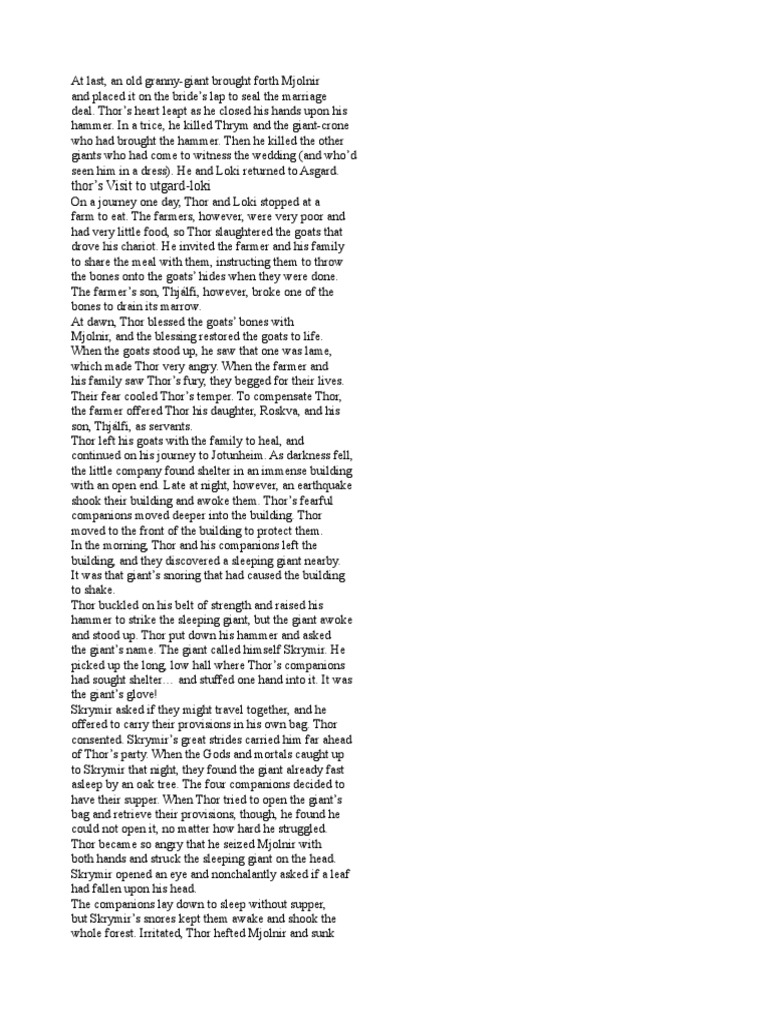 Thor's Visit To Utgard-Loki | PDF | Norse Mythology | Norse Deities