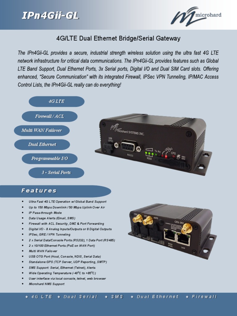 Ipn4Gii-Gl: 4G/Lte Dual Ethernet Bridge/Serial Gateway | PDF | Internet ...