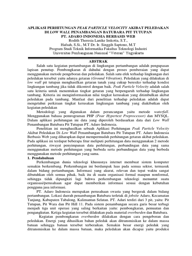 Perhitungan Peak Particle Velocity Akibat Peledakan Pdf