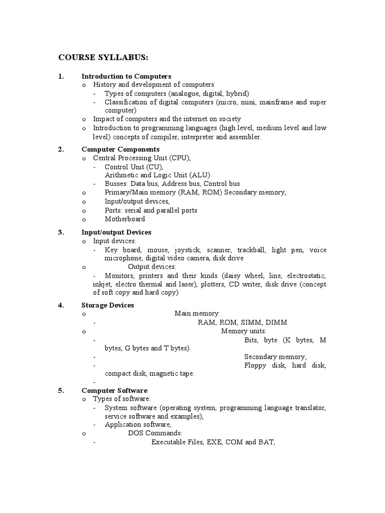 Course Syllabus:: 1. Introduction To Computers | PDF | Computer Data ...