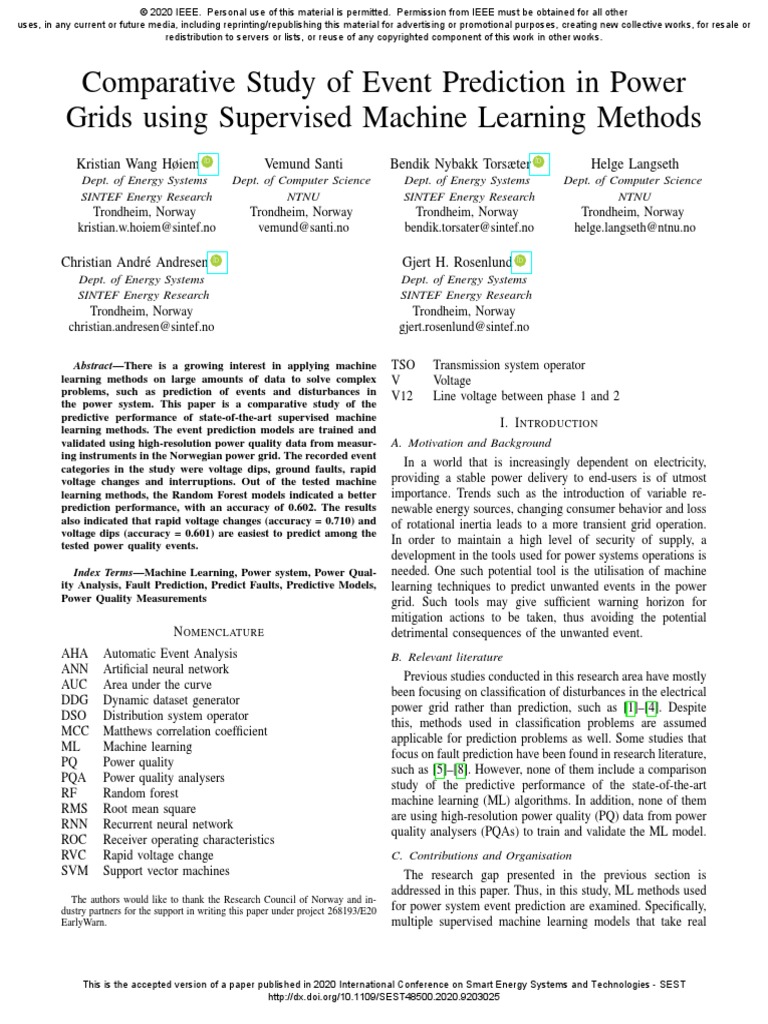 Comparative Study of Event Prediction in Power Grids Using Supervised Machine Learning Methods ...