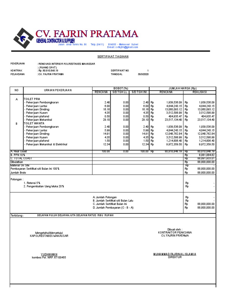 Sertifikat Tagihan | PDF