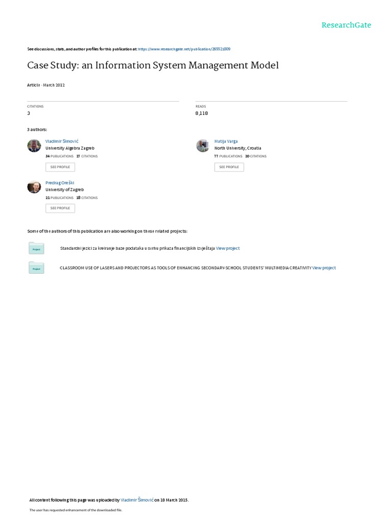 Case Study An Information System Management Model | PDF