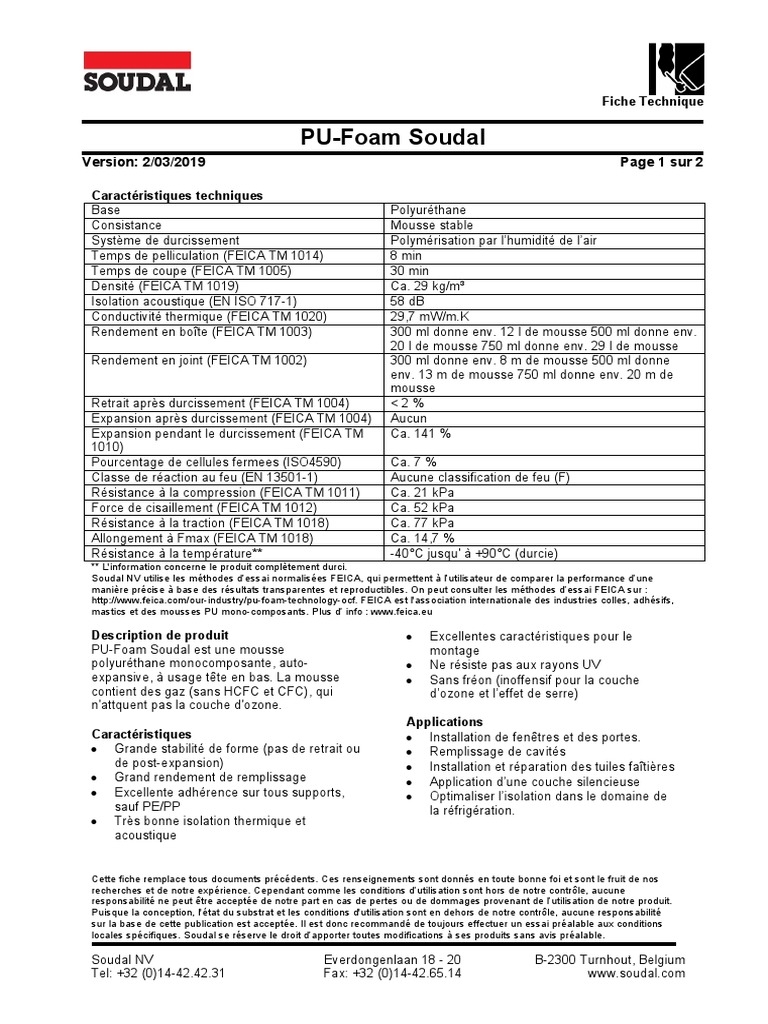 Soudal Mousse PU Fiche Technique | PDF | Chlorofluorocarbure | Chimie