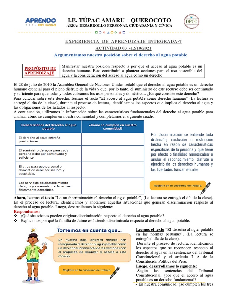 3° 4° Exp7 Act03 12 10 | PDF | Agua | Discriminación