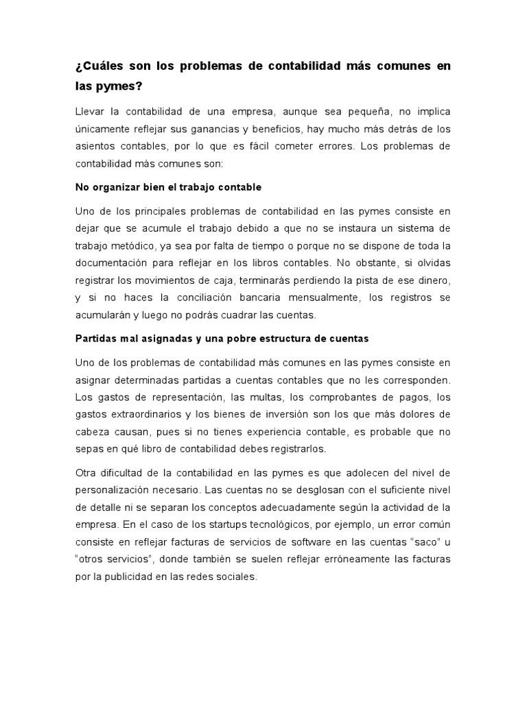 Cuáles Son Los Problemas de Contabilidad Más Comunes en Las Pymes | PDF ...