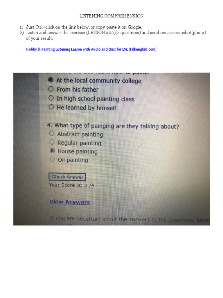 1) Listen and Answer The Exercise (LESSON #06) (4 Questions) and Send ...