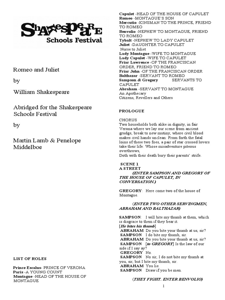 Romeo and Juliet by William Shakespeare Abridged For The Shakespeare ...