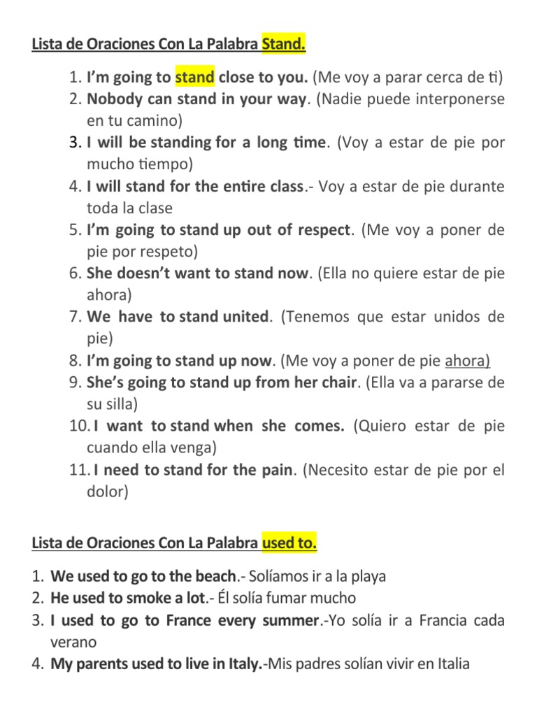 Lista de Oraciones Con La Palabra Stand0000 | PDF | Artes del Lenguaje ...