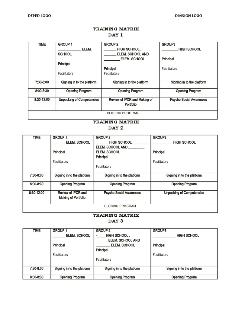 Inset Training Matrix Downloadable Sample | PDF | Career & Growth ...