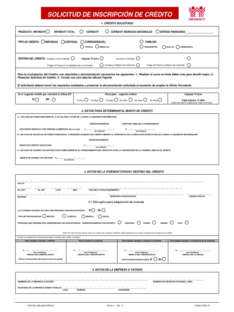 Solicitud de Crédito Infonavit v1000.17 | PDF