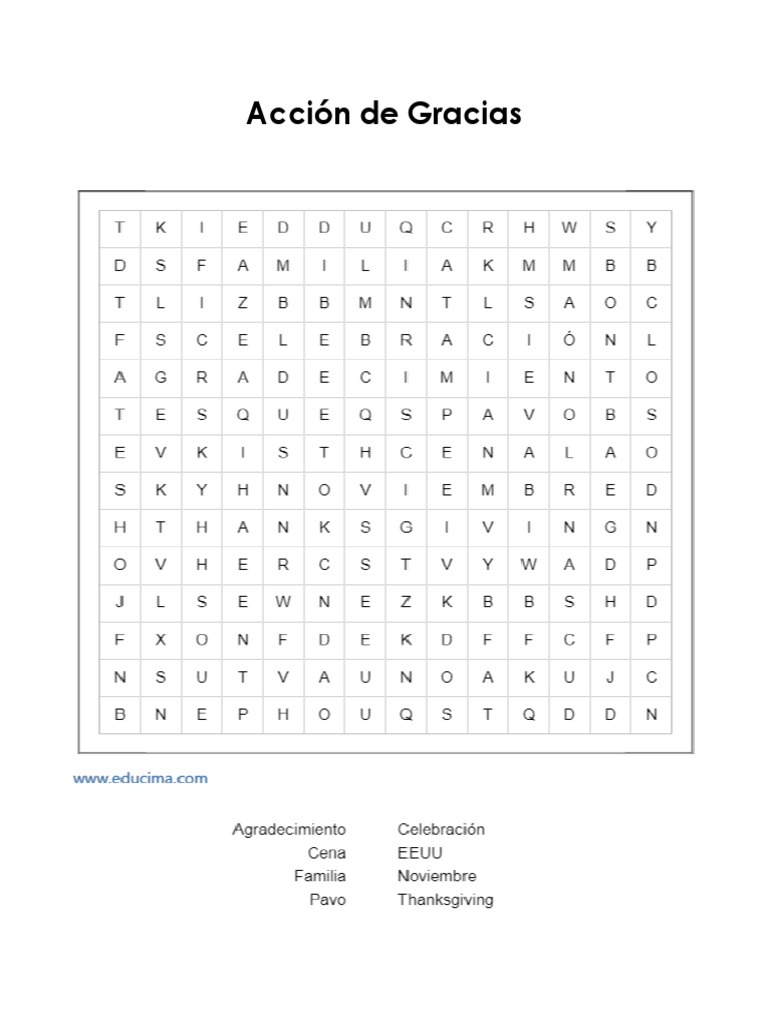 Acción de Gracias SOPA DE LETRAS | PDF