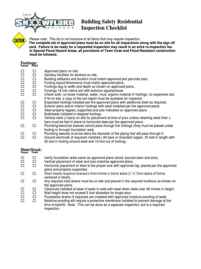 Building Safety Residential Inspection Checklist: Footings | PDF | Duct ...