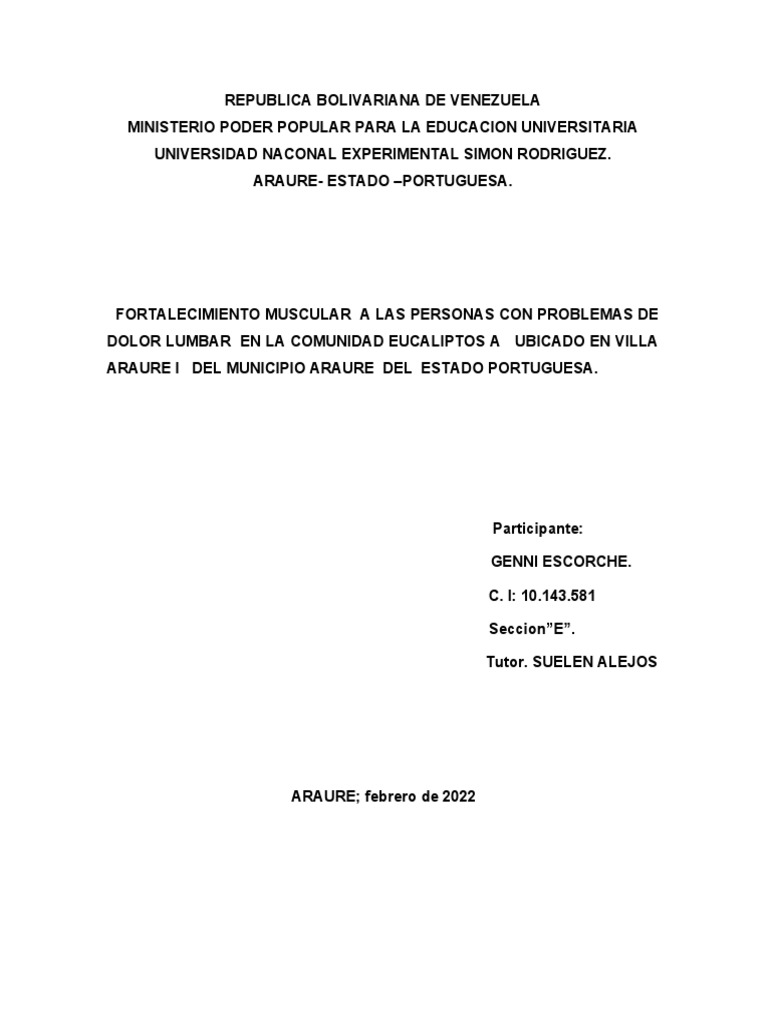 Trabajo Proyecto Fisioterapia | Descargar gratis PDF | Dolor lumbar | Terapia física