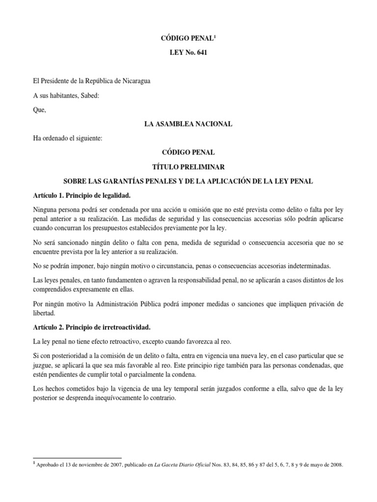 Ley No. 641, Código Penal - Ley No. 779, Ley Integral Contra La ...