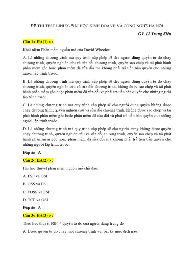 70 Câu Test Linux DQK | PDF