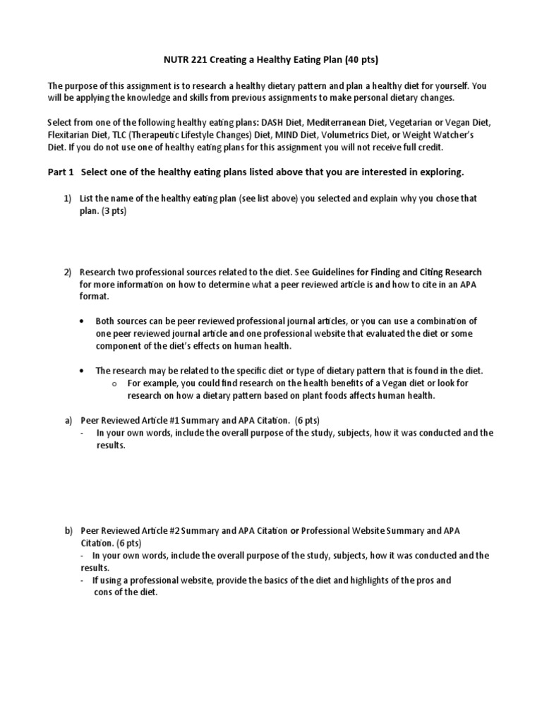 Assignment 4 Creating A Healthy Eating Plan | PDF | Diet & Nutrition ...