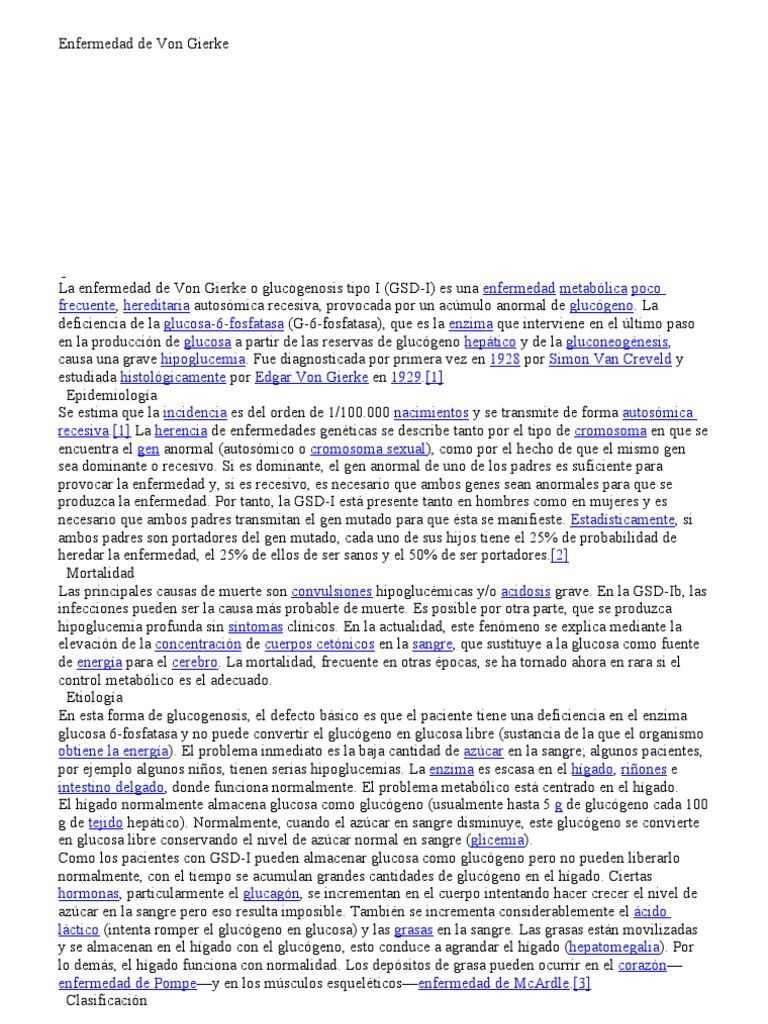 Enfermedad De Von Gierke Glucógeno Especialidades Medicas