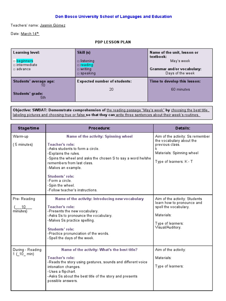 PDP Framework Reading Sample | PDF | Vocabulary | Cognition