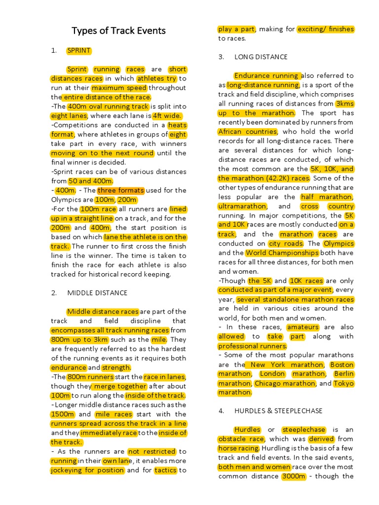 Types of Track Events | PDF | Track And Field | Long Distance Running