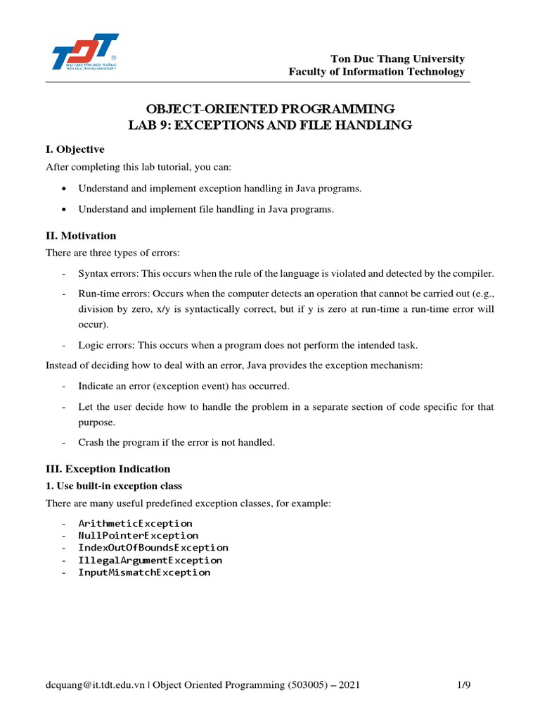 Object-Oriented Programming Lab 9: Exceptions and File Handling | PDF | Computer File | Filename
