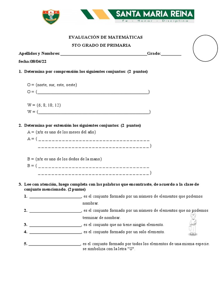 Evaluación de Matemática 5 Grado de Primaria | PDF