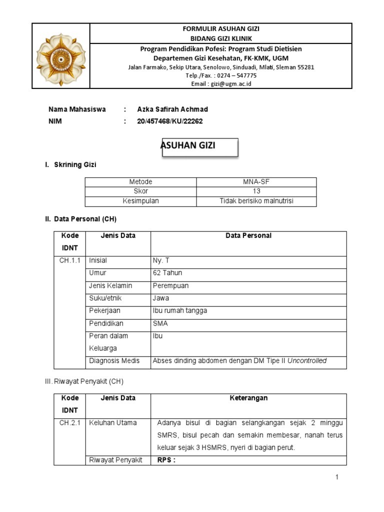 Azka Safirah A - Laporan Kasus - PTM - Ny T - Abses Dinding Abdomen Dengan DM Tipe II | PDF