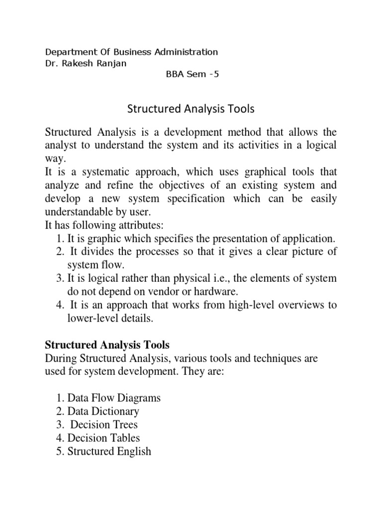 BBA SEM-VStructured Analysis Tools by Dr. Rakesh Ranjan | PDF