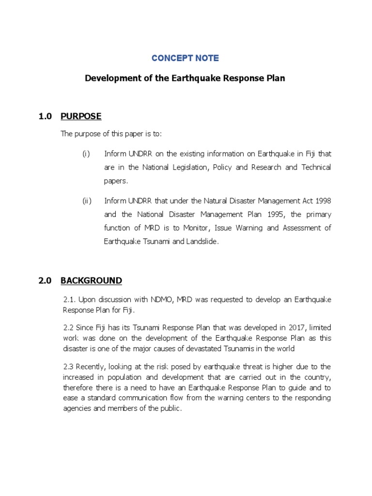 UNDRR - Concept Note - Earthquake Response Plan | PDF | Emergency ...