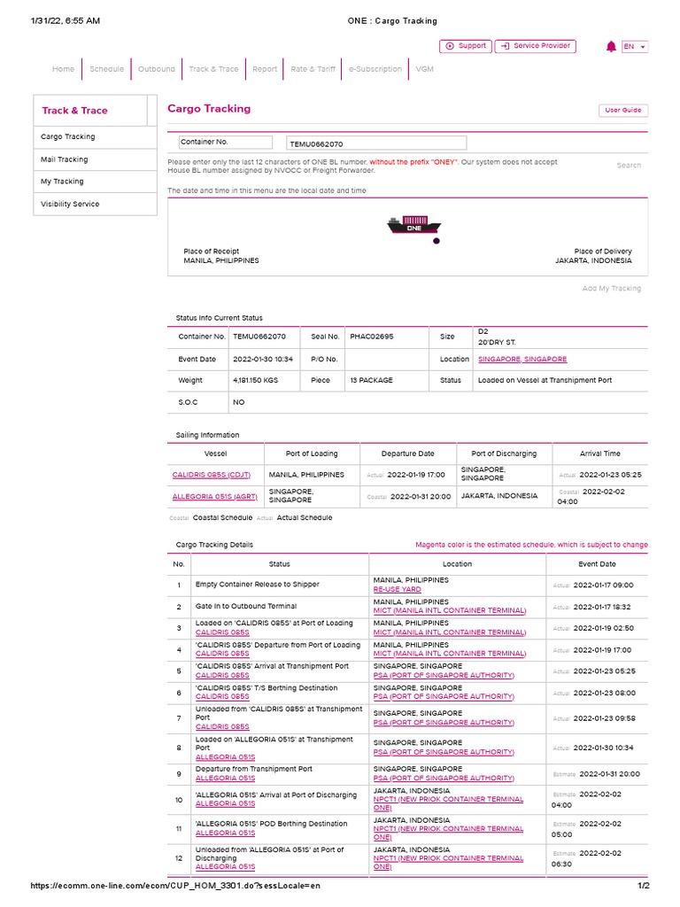 ONE - Cargo Tracking 2022.01.31 | PDF | Cargo | Http Cookie