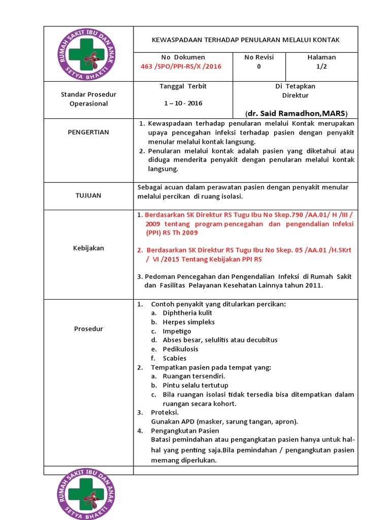 Ppi 8 Ep 4 SOP KEWASPADAAN PENULARAN MELALUI KONTAK | PDF | Sains & Matematika