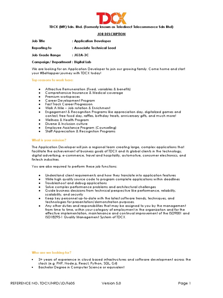 TDCX - Application Developer | PDF | Software Engineering | Programmer