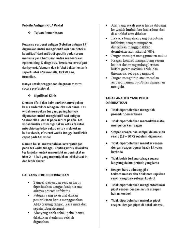Febrile Antigen Kit Atau Widal Translate PDF