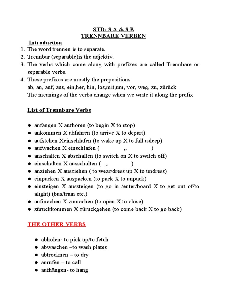 Trennbare Verben | PDF