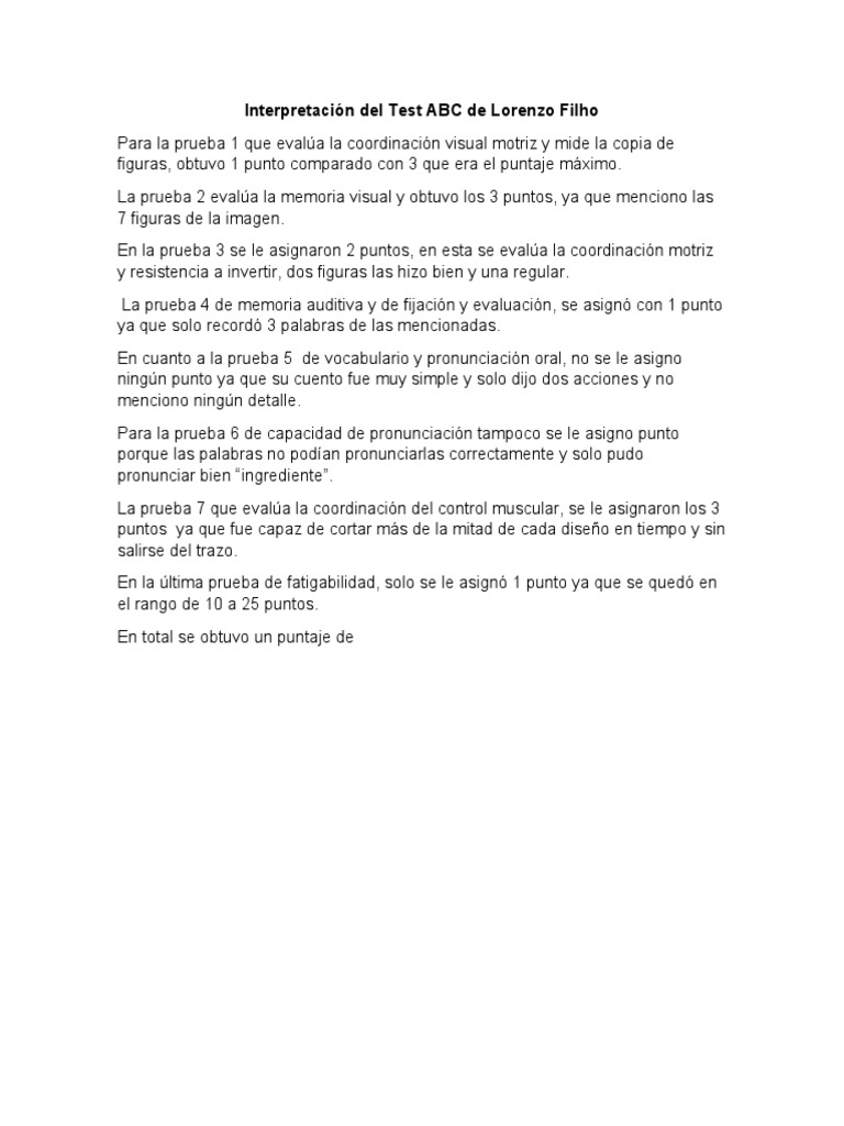 Interpretación Del Test ABC de Lorenzo Filho | PDF