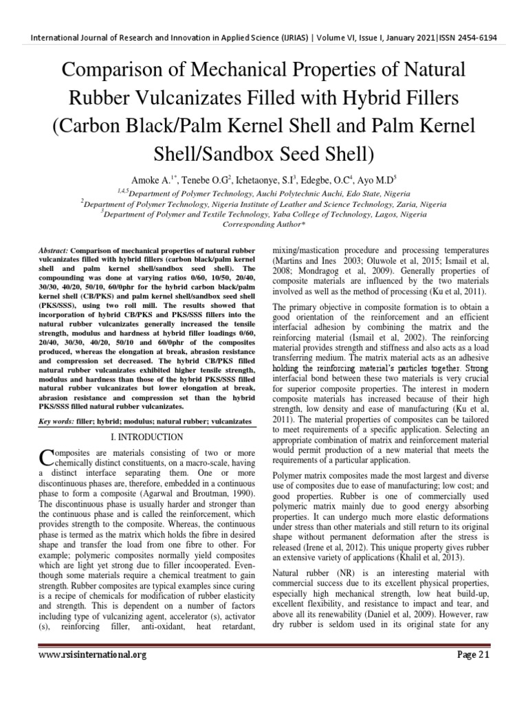 Comparison of Mechanical Properties of Natural Rubber Vulcanizates ...
