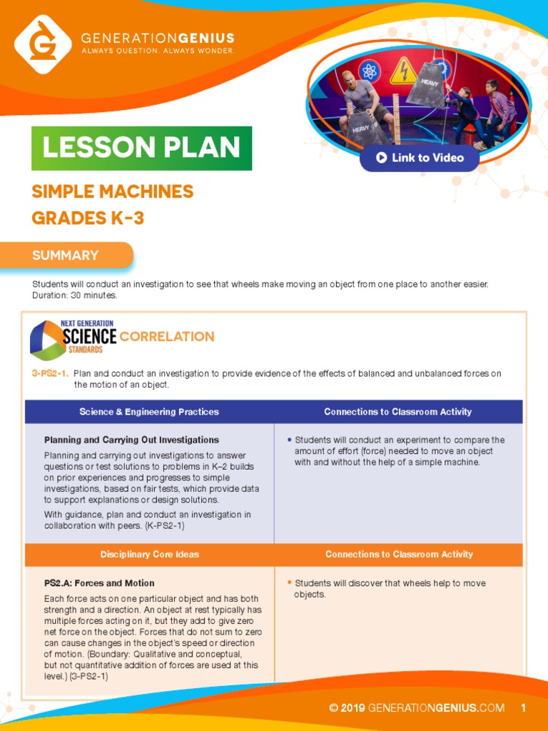 Simple Machines Lesson Plan GG | PDF | Force | Machines
