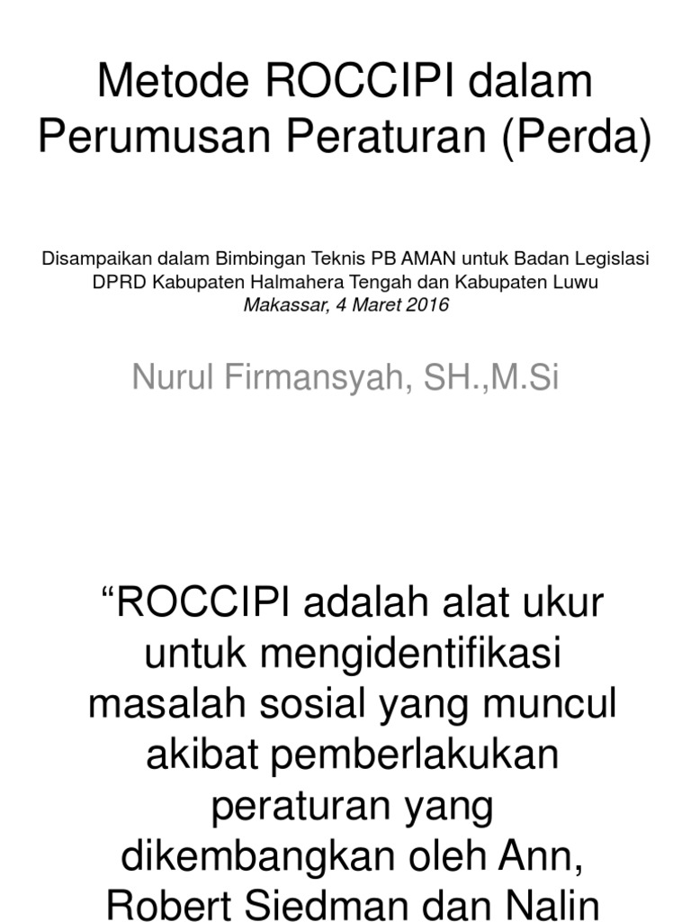 Metode ROCCIPI dalam Perumusan Perda | PDF